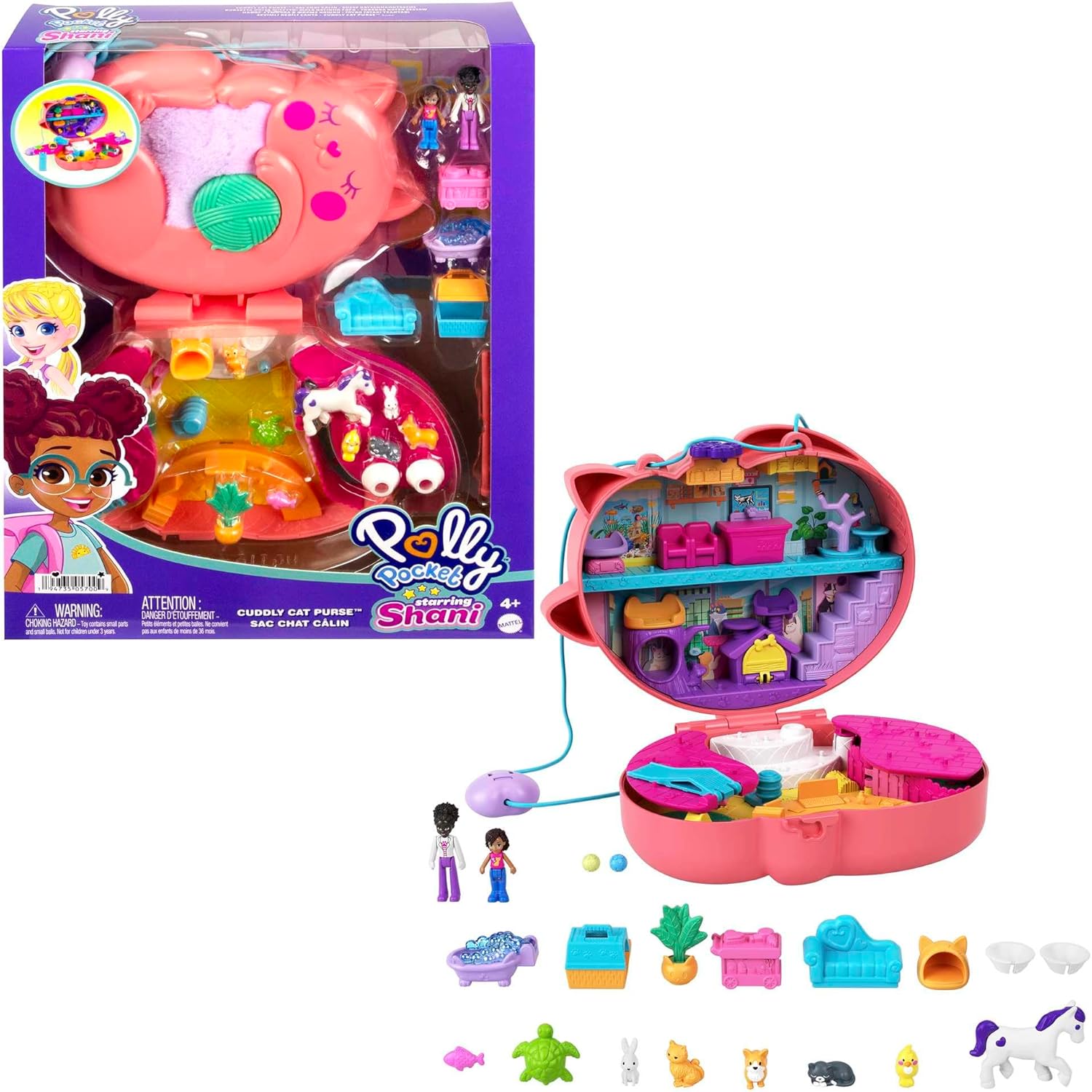 Polly Pocket estrelando Shani Cuddly Cat Purse, tema Pet Vet com 2 mic ...