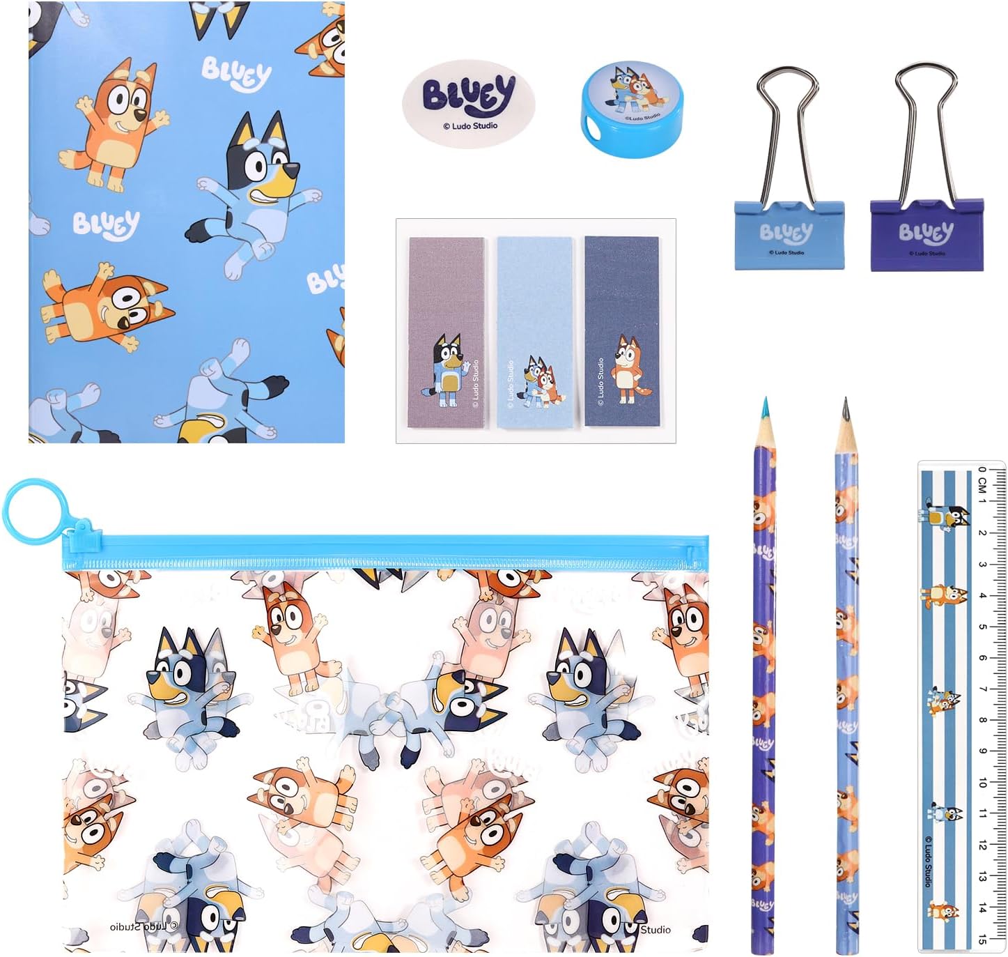 Bluey 9 peças transparente preenchido lápis estojo conjunto de papelar ...